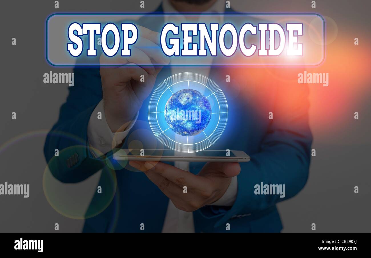 Conceptual hand writing showing Stop Genocide. Concept meaning to put ...