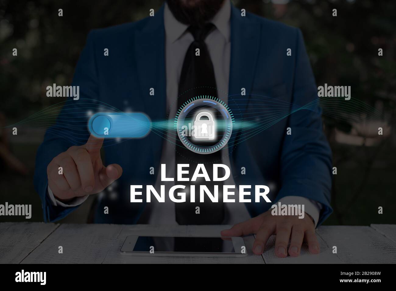 Text sign showing Lead Engineer. Business photo text control his team ...