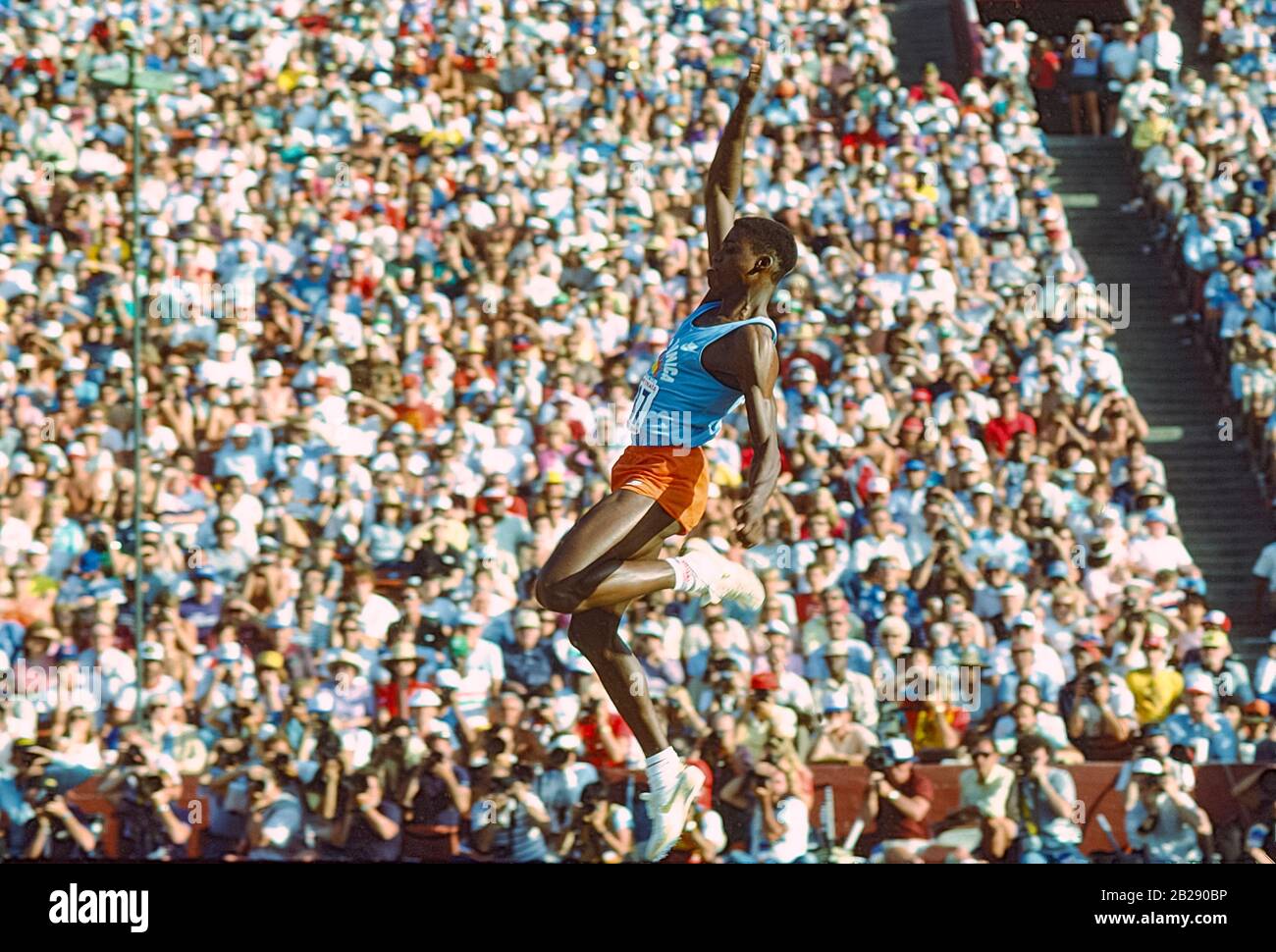 Carl Lewis competing the long jump at the 1984 US Olympic Track and ...
