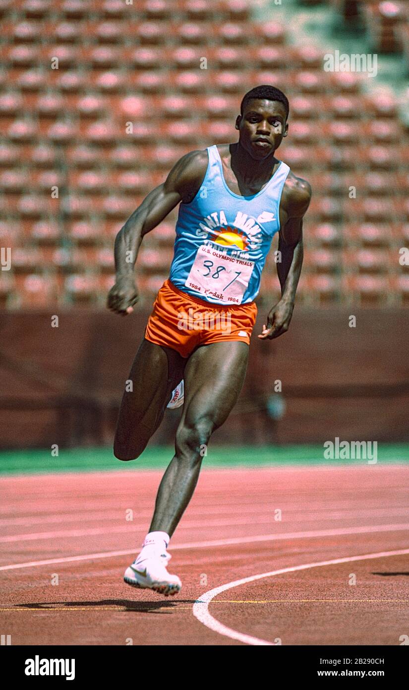 Carl Lewis competing in the 200m at the 1984 US Olympic Track and Field ...