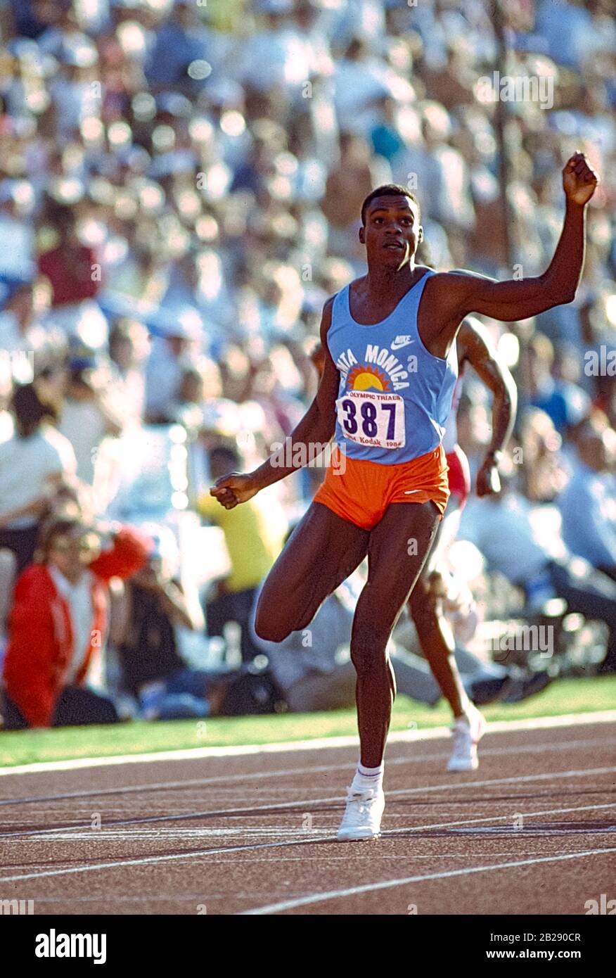Carl Lewis winning the 200m final at the 1984 US Olympic Track and ...