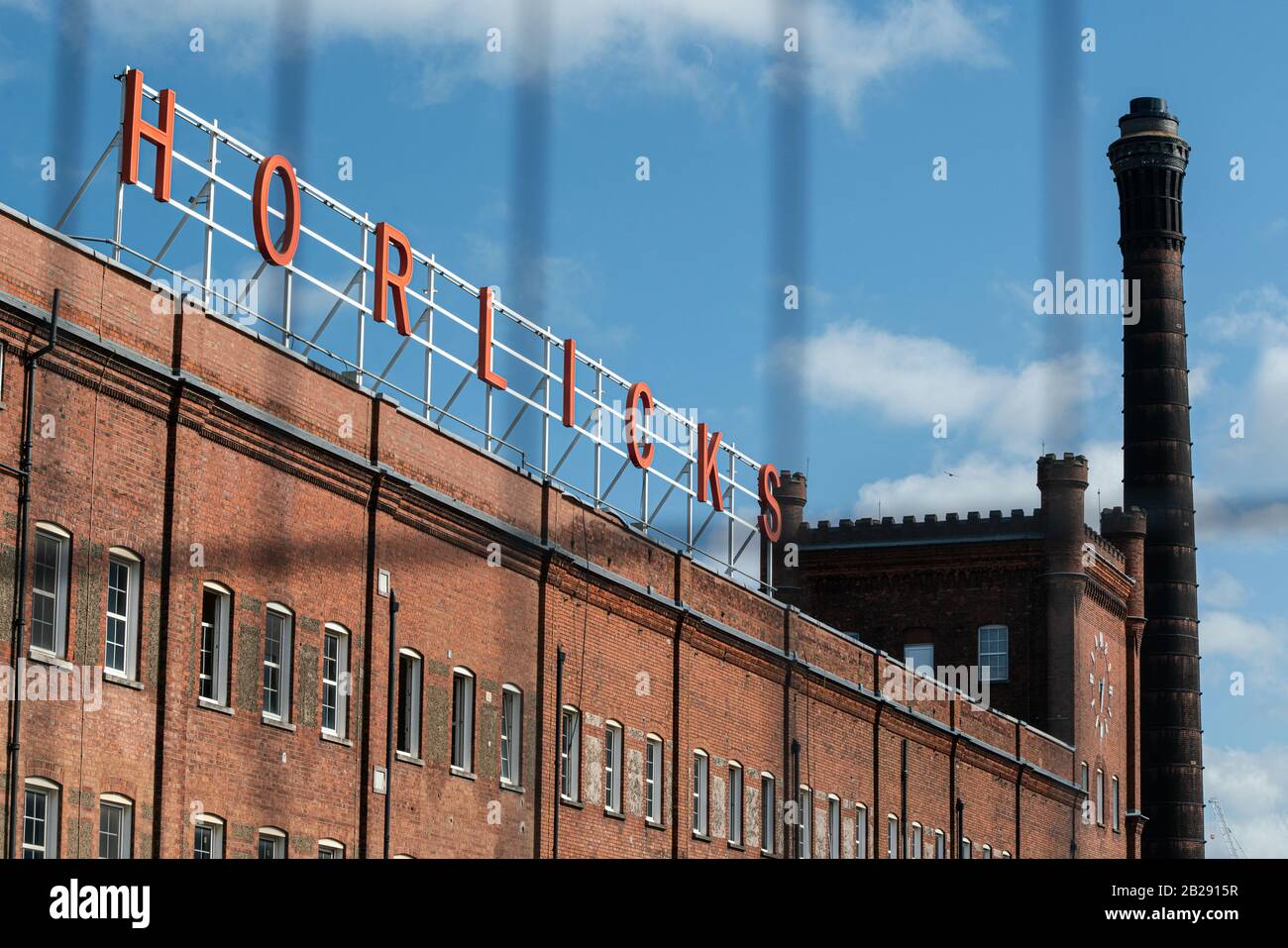 The iconic Horlicks sign sits above the factory frontage, Slough ...