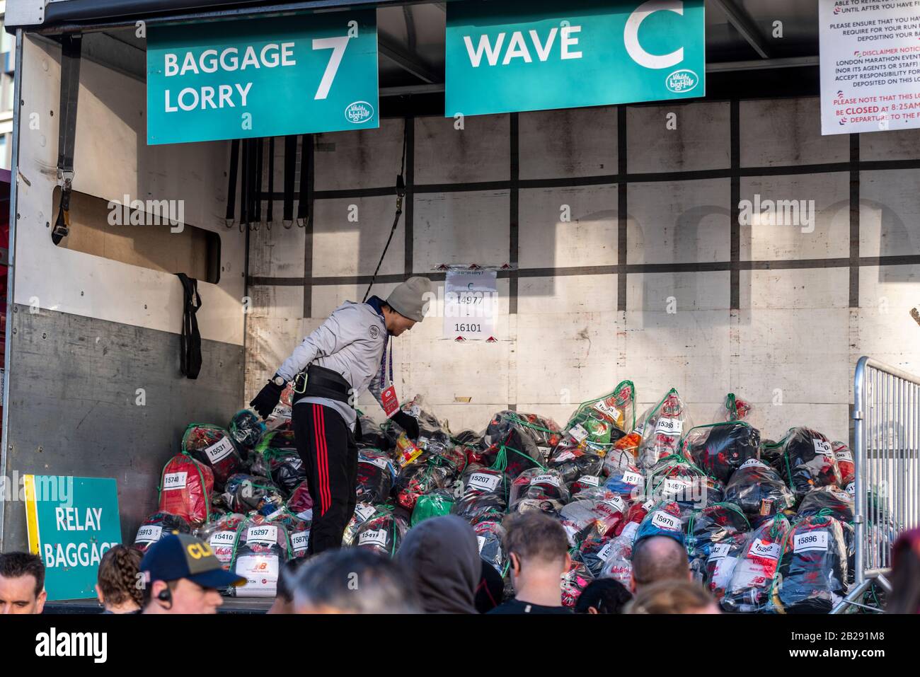 Baggage lorry for runners belongings bags prior to racing in the ...