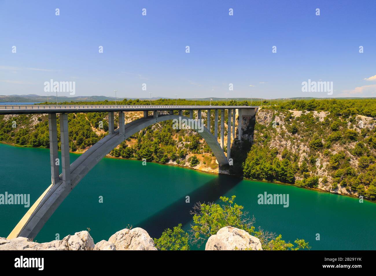 Reinforced concrete automobile long high arched bridge over the Krka ...