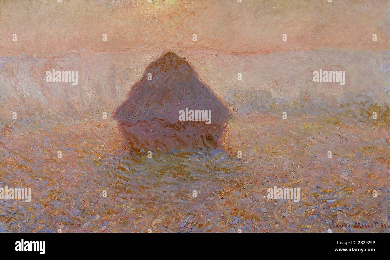 Grainstack, Sun in the Mist (1891) Painting by Claude Monet - Very high ...