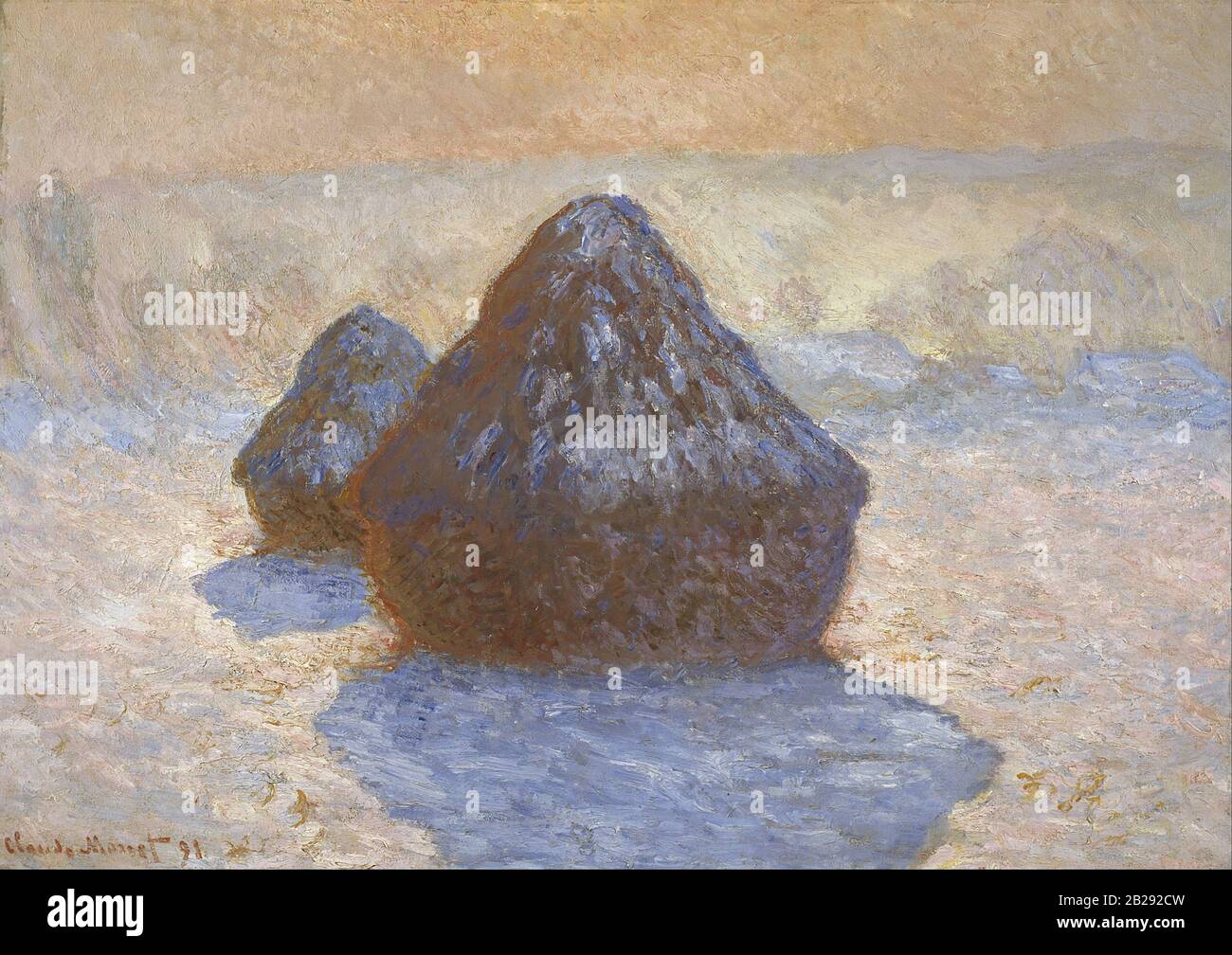 Wheatstacks, Snow Effect (1891) Painting by Claude Monet - Very high ...