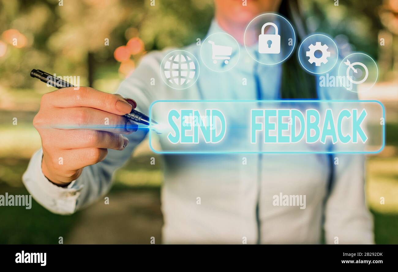 Writing note showing Send Feedback. Business concept for information or ...