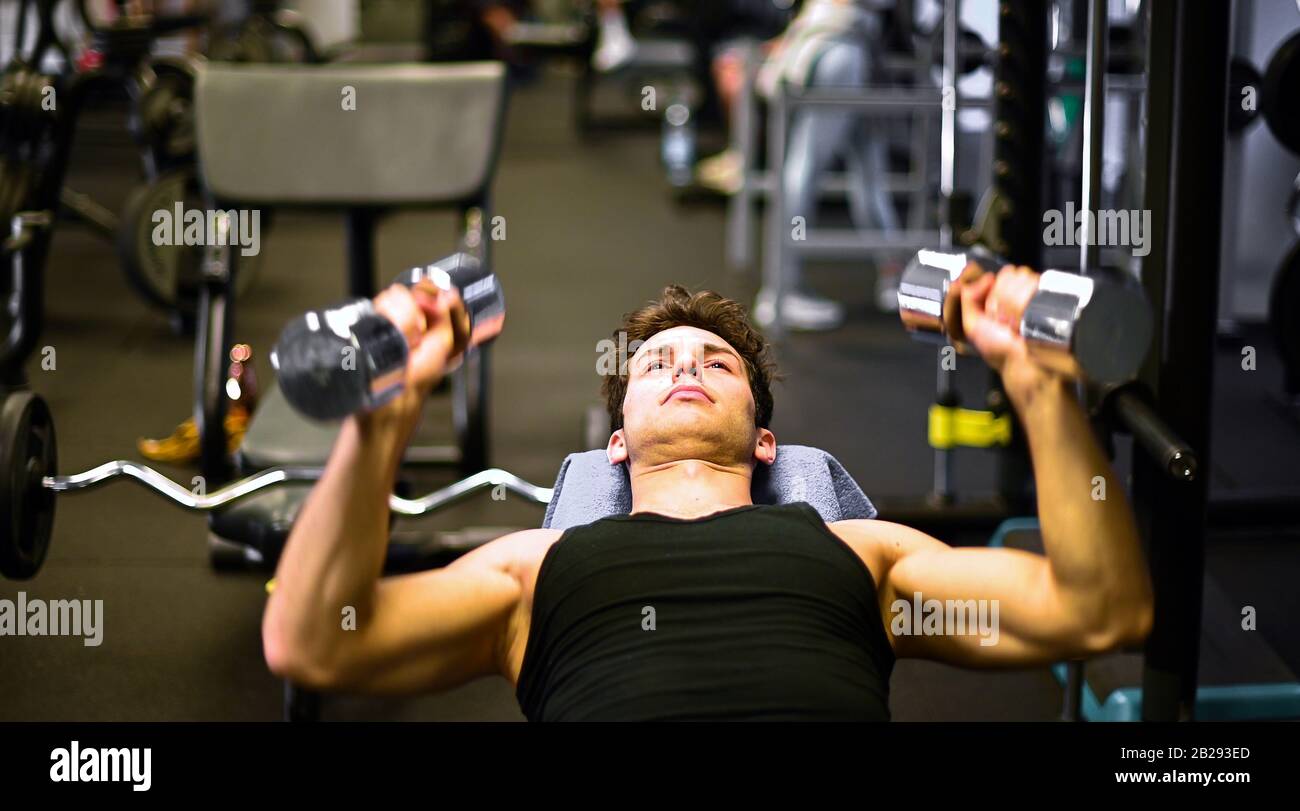 Man training his chest in the gym Stock Photo - Alamy