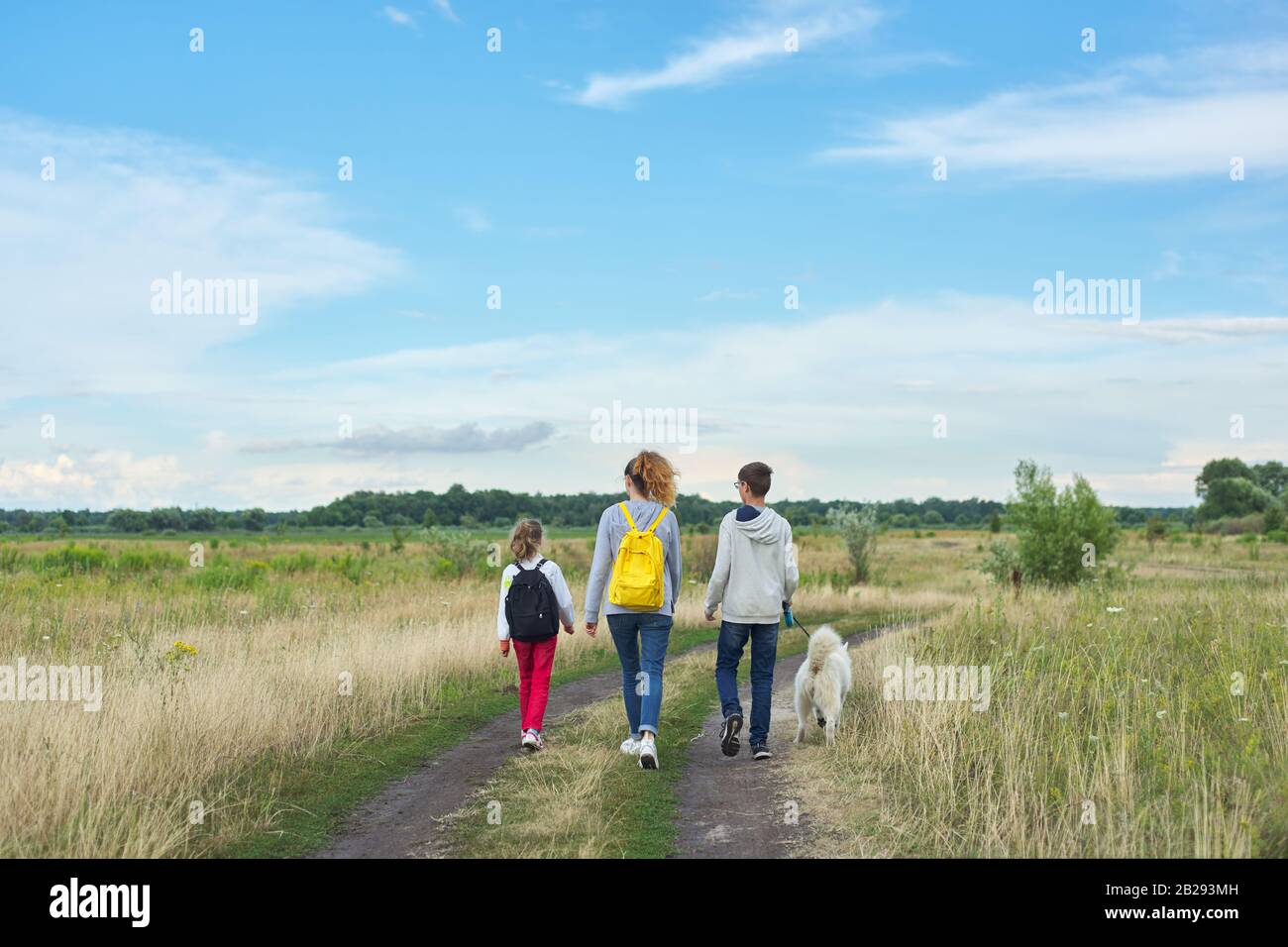 Boy and girl walking dog back view hi-res stock photography and images ...