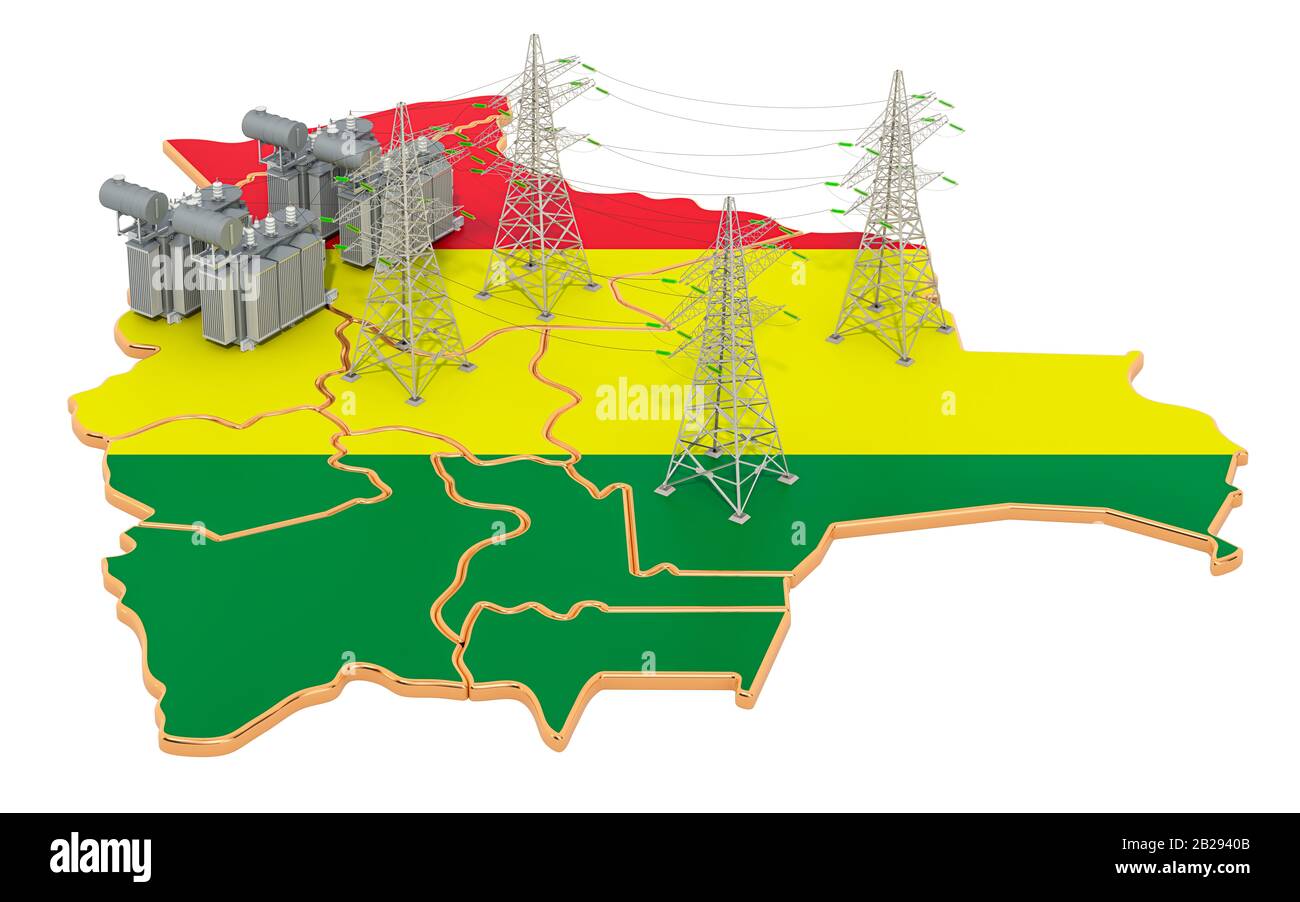 Electrical substations in Bolivia, 3D rendering isolated on white ...