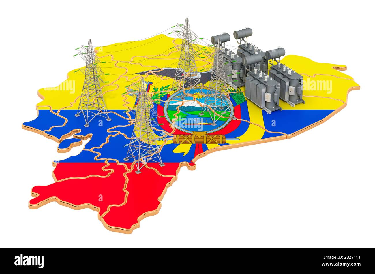 Electrical substations in Ecuador, 3D rendering isolated on white ...