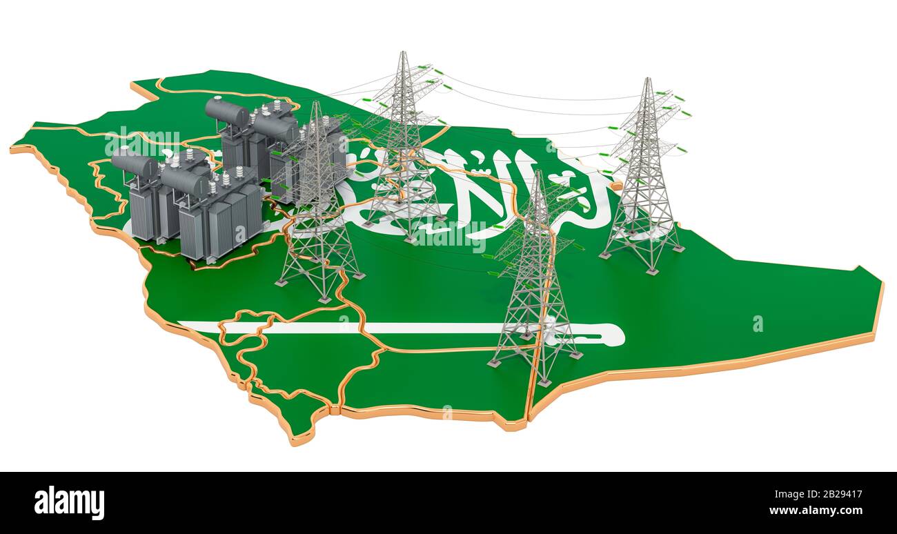 Electrical substations in Saudi Arabia, 3D rendering isolated on white ...