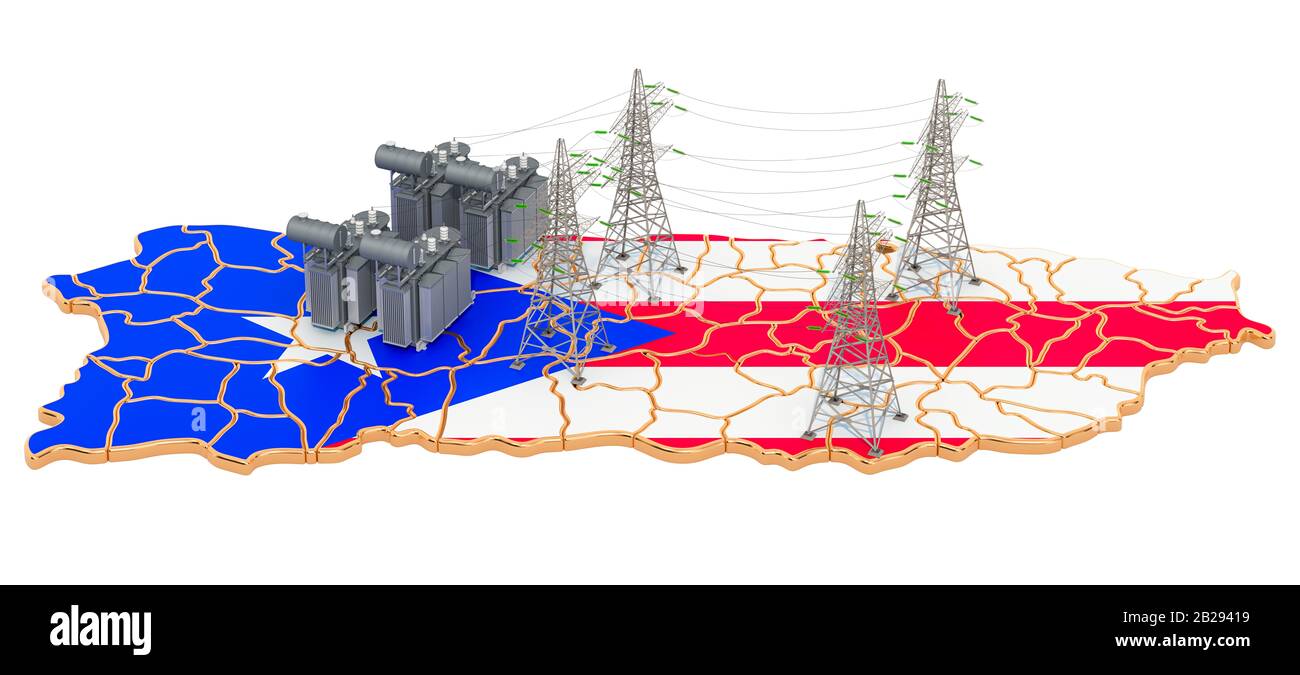 Electrical substations in Puerto Rico, 3D rendering isolated on white ...