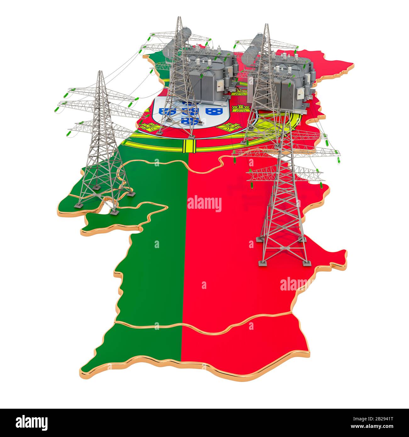 Electrical substations in Portugal, 3D rendering isolated on white ...