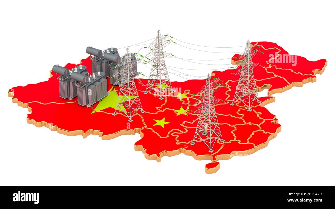 Electrical substations in China, 3D rendering isolated on white ...