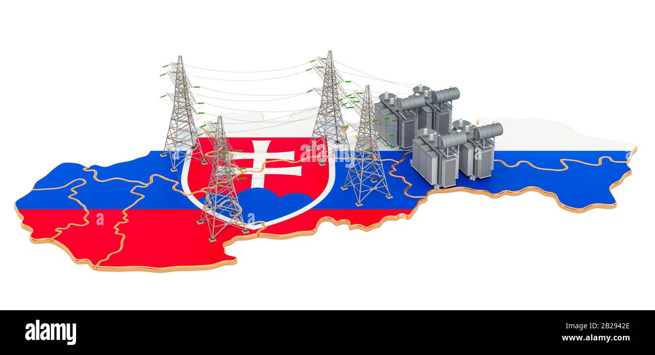 Electrical substations in Slovakia, 3D rendering isolated on white ...