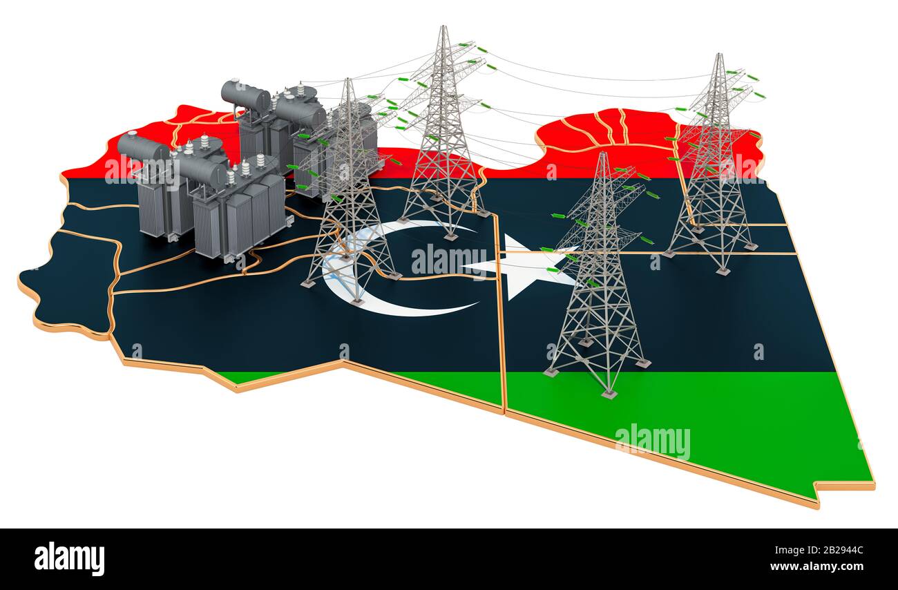Electrical substations in Libya, 3D rendering isolated on white ...