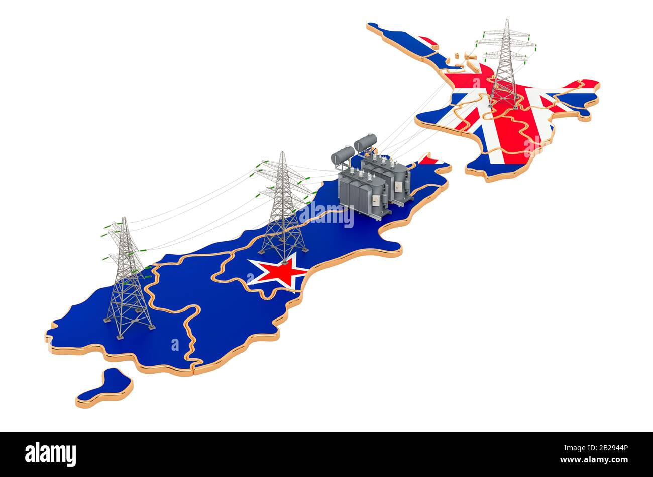 Electrical substations in New Zealand, 3D rendering isolated on white ...