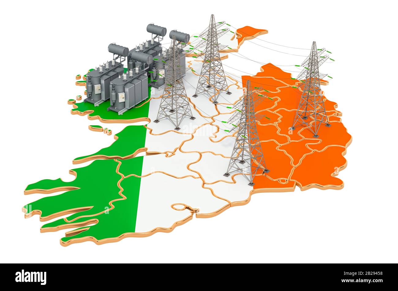 Electrical substations in Ireland, 3D rendering isolated on white ...