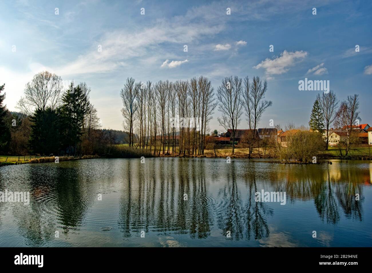Village pond in Rehbach (part of Michelstadt) in the Odenwald region ...
