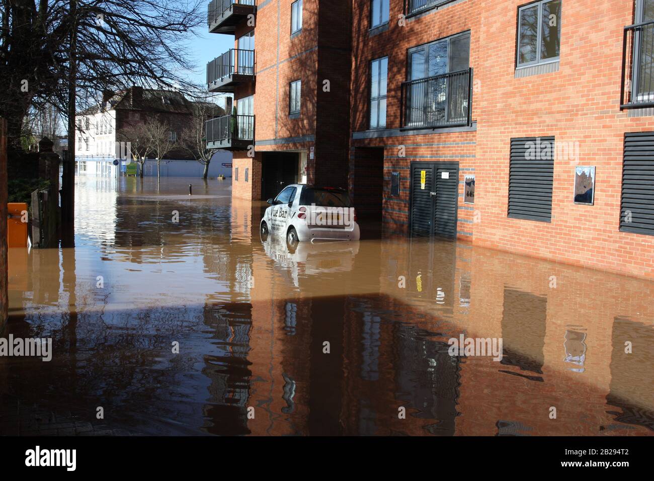 Worcester floods and cars , Worcester City, England, United Kingdom, 13 ...