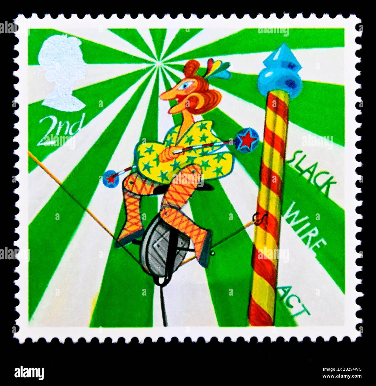 Postage stamp. Great Britain. Queen Elizabeth II. Europa. Circus. Slack ...