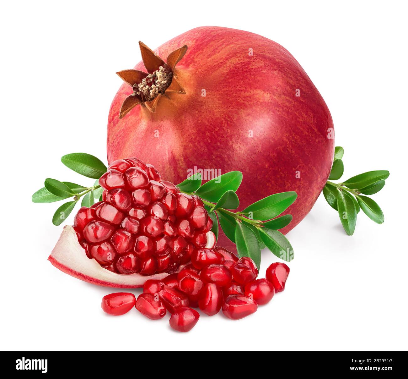 Pomegranate with leaf isolated on white background with clipping path ...