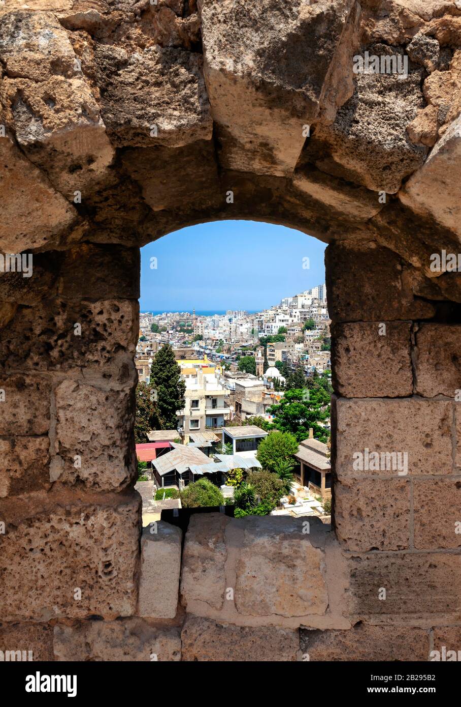 View of skyline of Tripoli (Trablous), Lebanon on a sunny day through a ...