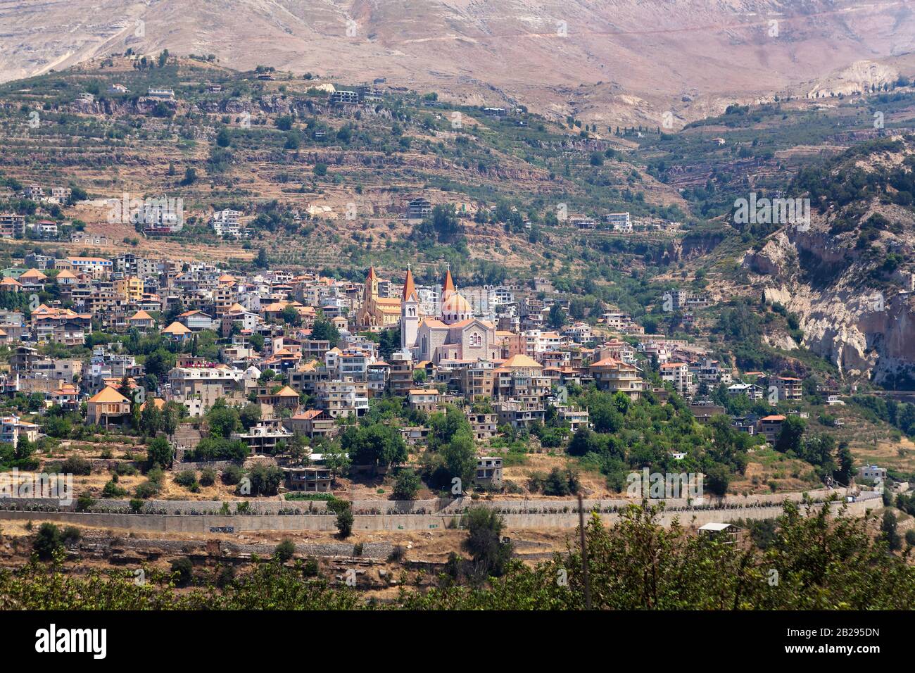 View of Bsharri (Bcharre), Mar Saba Cathedral, and Our Lady of Bsharri ...