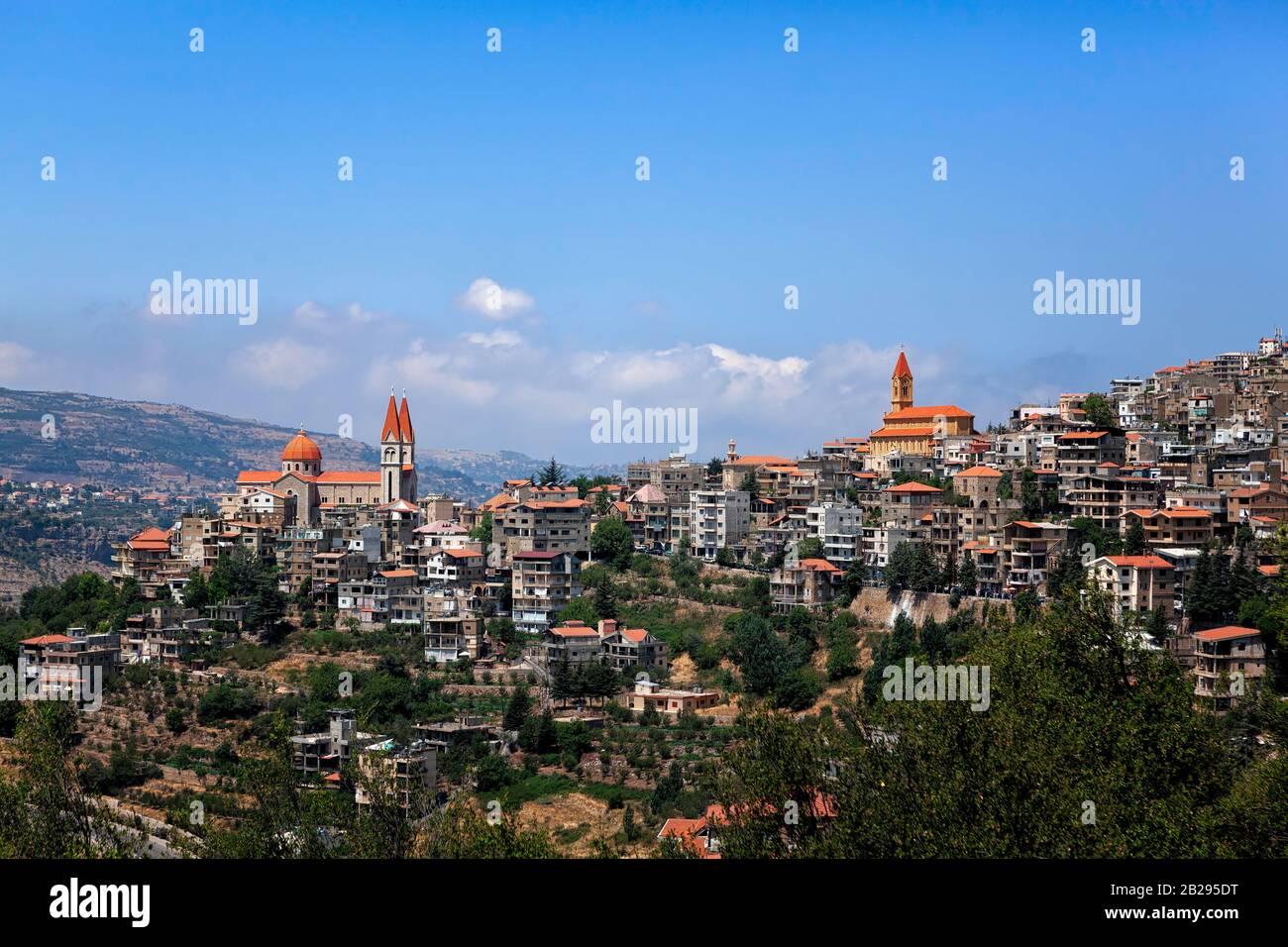 View of Bsharri (Bcharre), Mar Saba Cathedral, and Our Lady of Bsharri ...