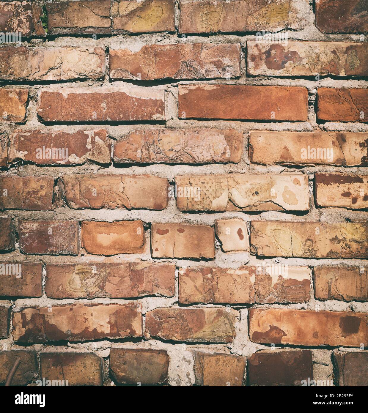 red brick old wall with cement, fragment of architecture Stock Photo ...
