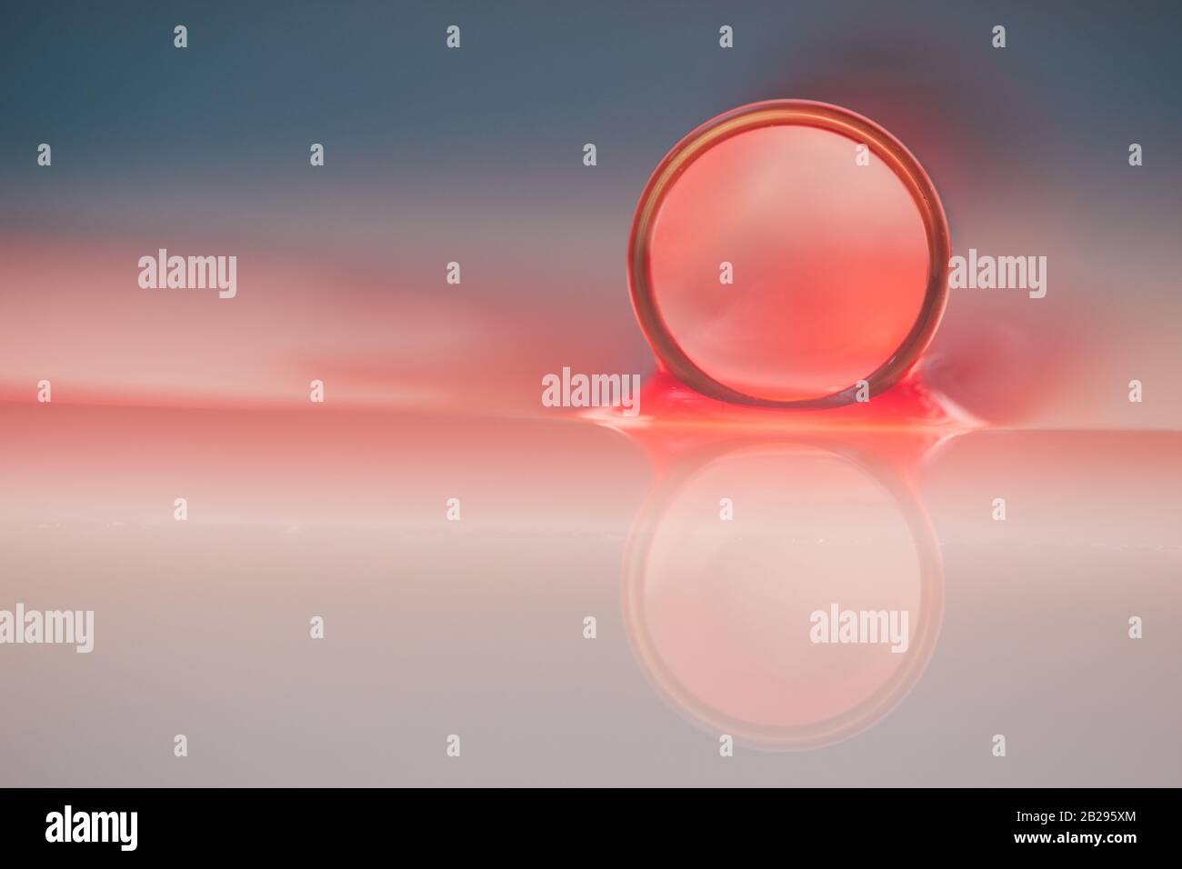 Macro background of red test tube on table in medical laboratory, copy ...