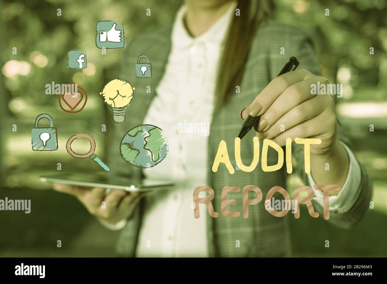 Writing note showing Audit Report. Business concept for Written opinion ...