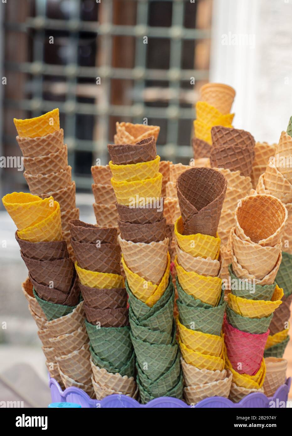 Empty Waffle Ice Cream Cones in the view Stock Photo - Alamy