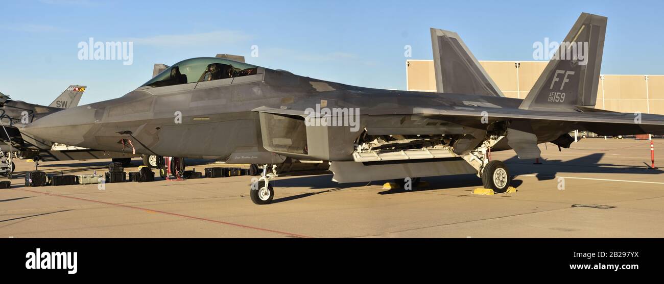 An Air Force F-22 Raptor fighter jet on a runway at Davis-Monthan Air ...