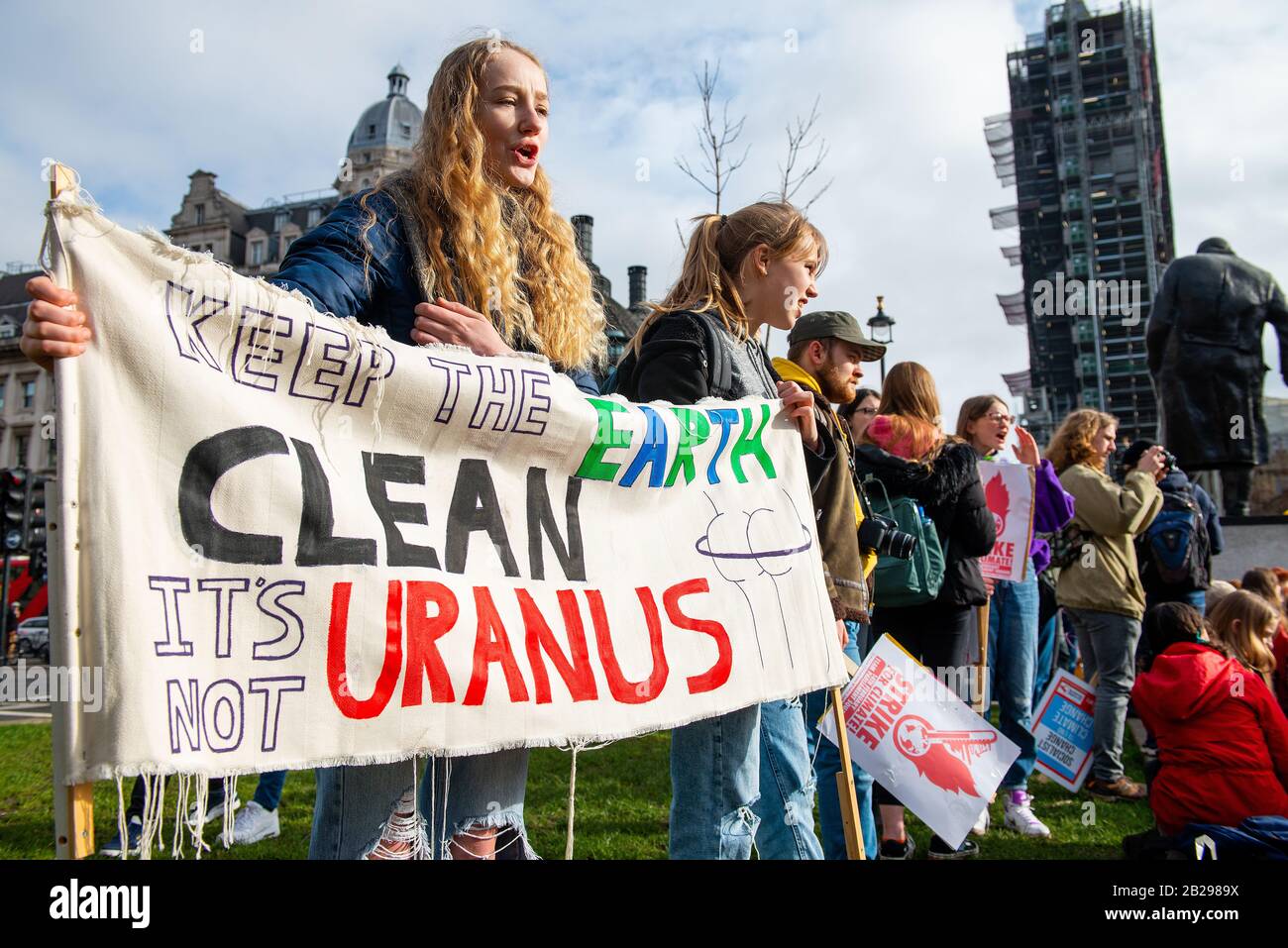 Student activists w/ banners at the Youth Strike For Climate ...