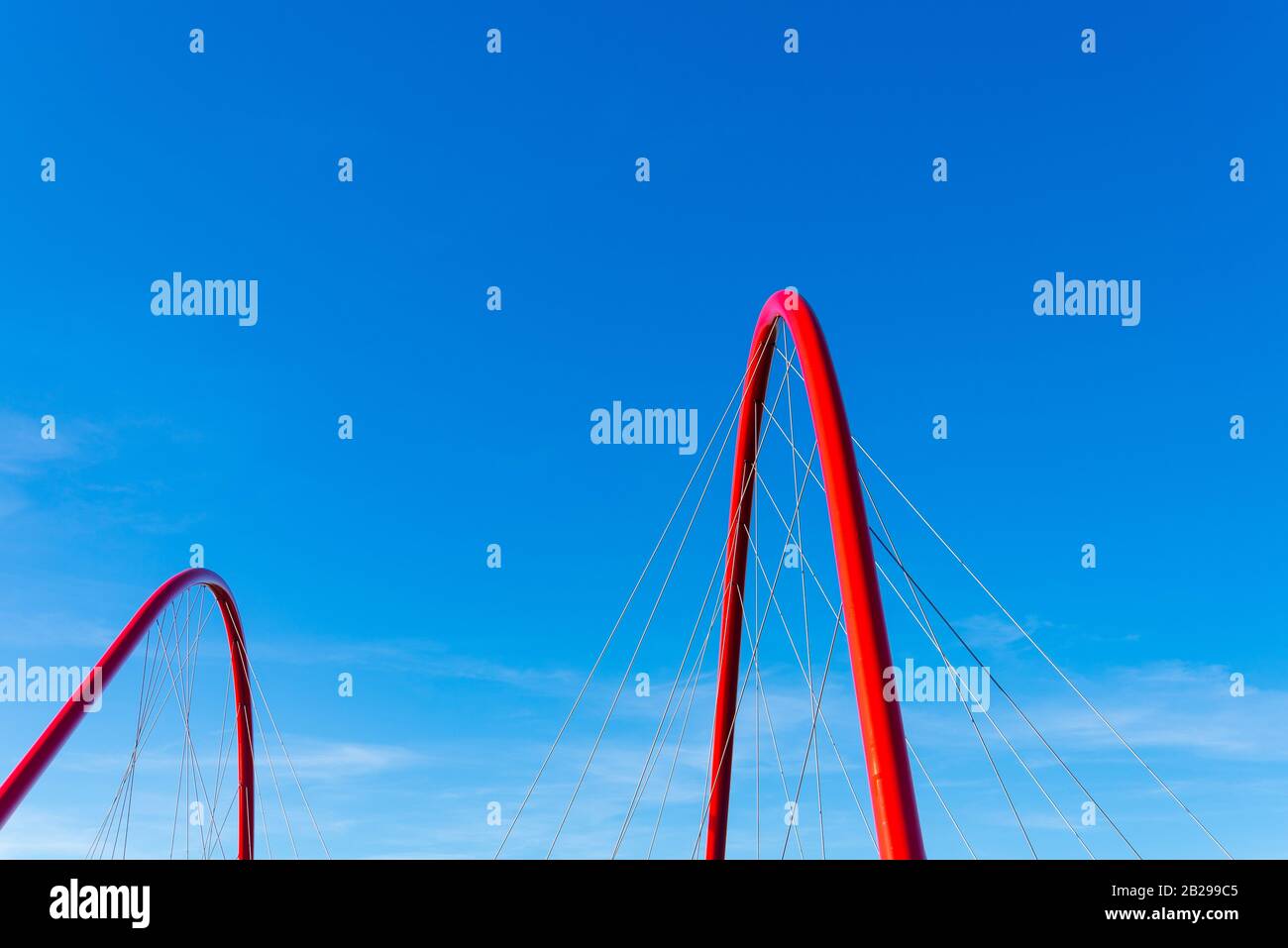 Partly beautiful red bending arch beam structure and cable of ...