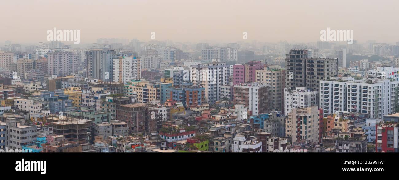 Panorama Cityscape of Dhaka city containing lots of small and big ...