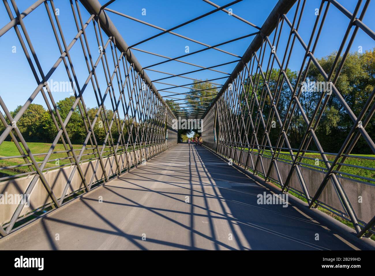 Diminishing perspective view of rectangular truss pattern cover the ...