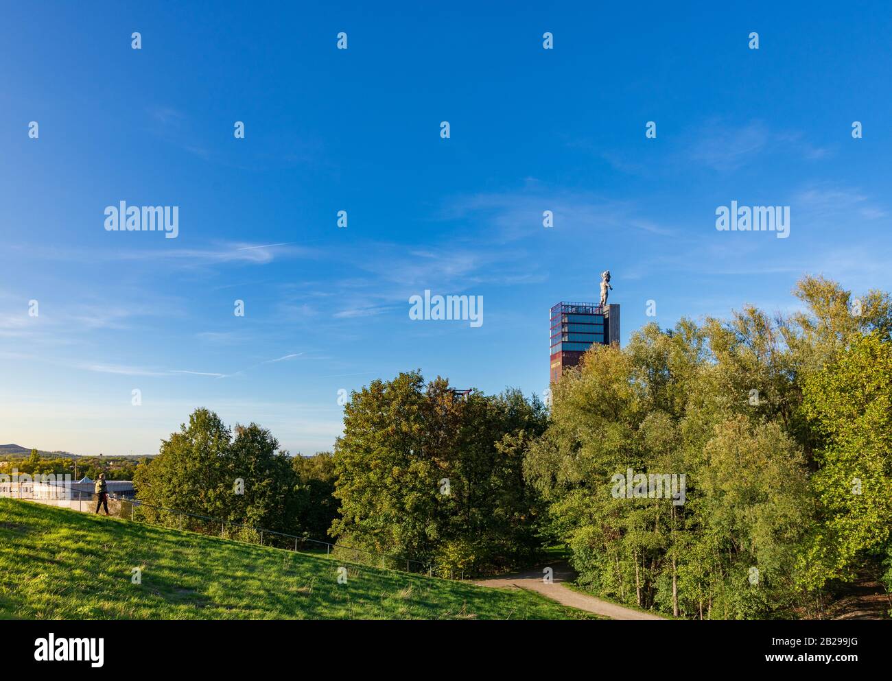 Scenery of Nordstern park, former coal mine area, from small hill and ...