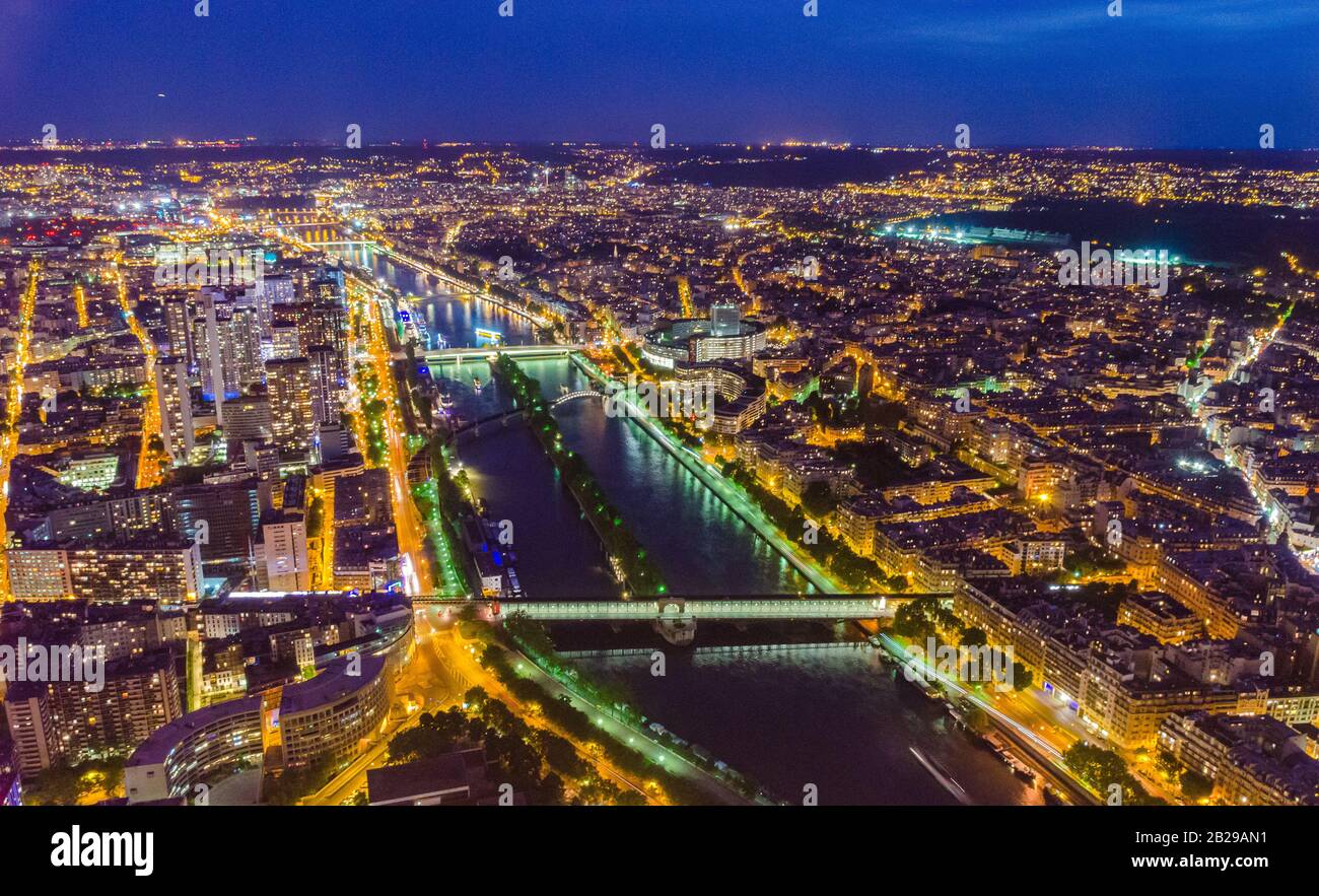 Beautiful night view of Paris from Eiffel Tower in Paris France Stock ...