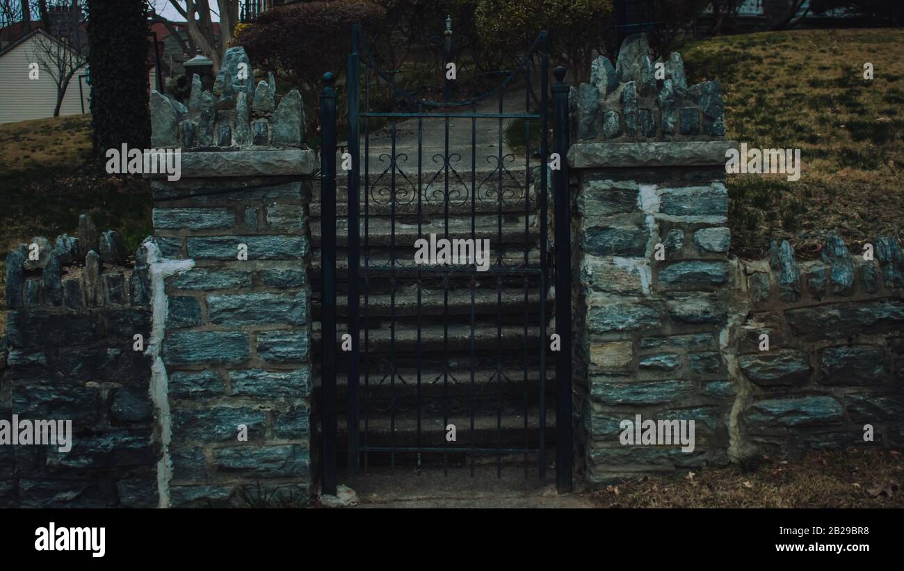 Tranquil path with metal gate hi-res stock photography and images - Alamy