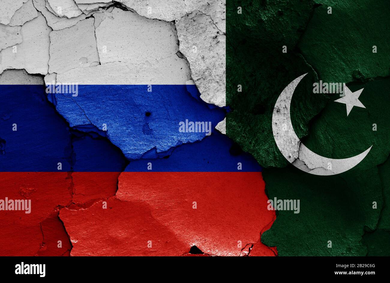 flags of Russia and Pakistan painted on cracked wall Stock Photo - Alamy
