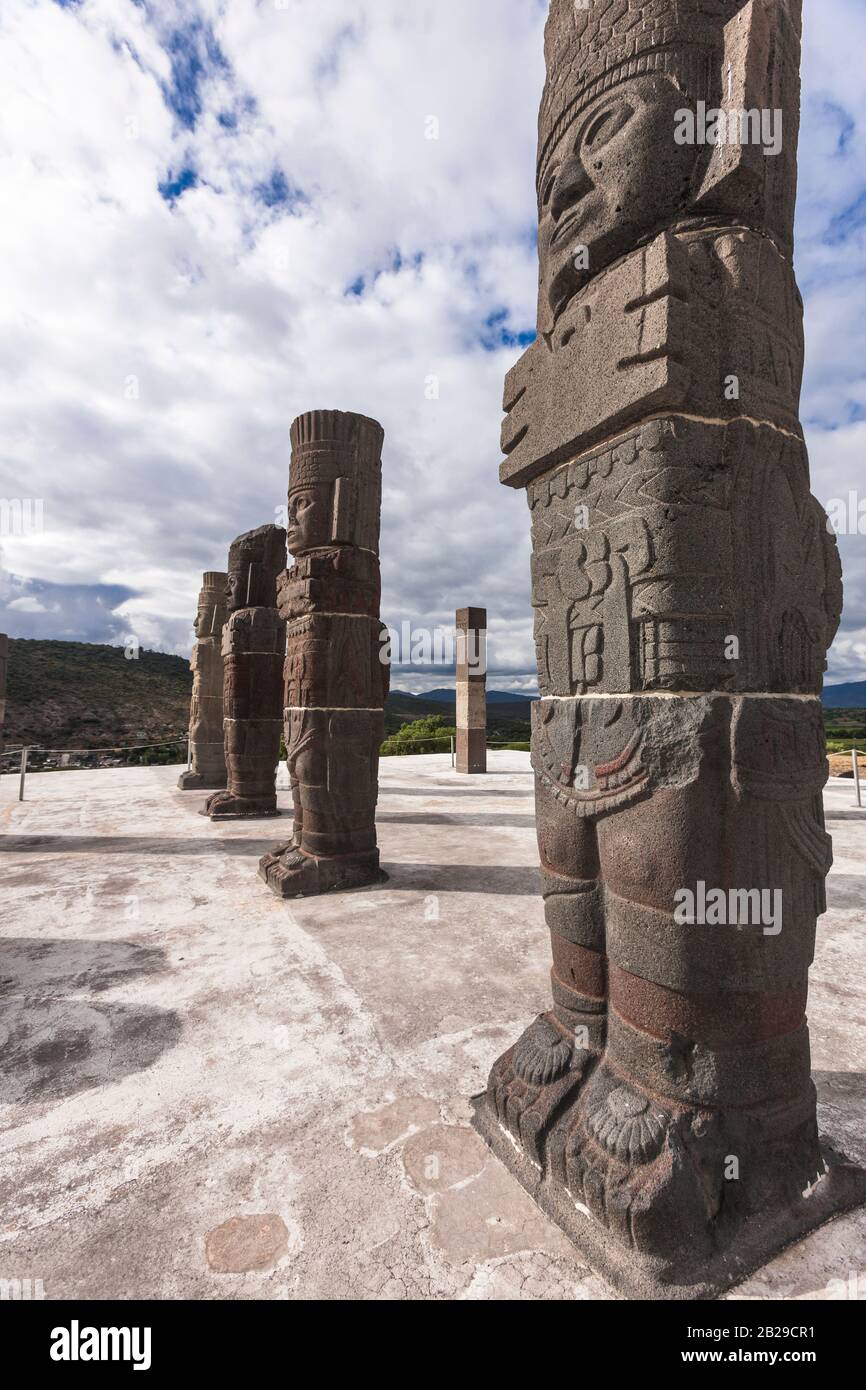 Stone figures of Toltec warriors, Pyramid of Quetzalcoatl, Tula ...