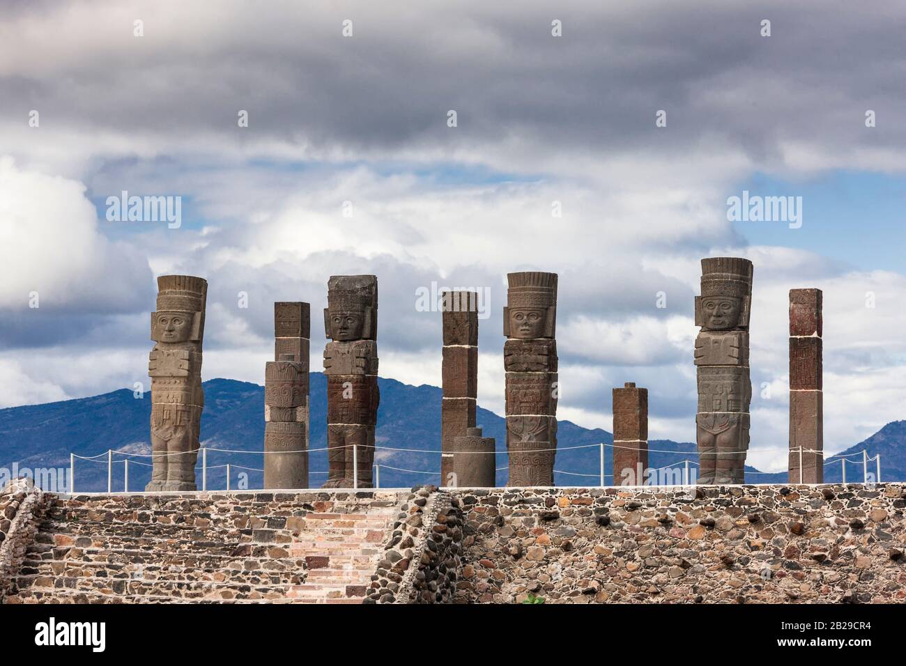 Stone figures of Toltec warriors, Pyramid of Quetzalcoatl, Tula ...