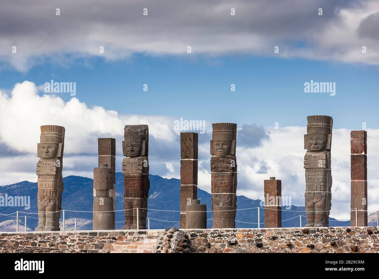 Stone figures of Toltec warriors, Pyramid of Quetzalcoatl, Tula ...