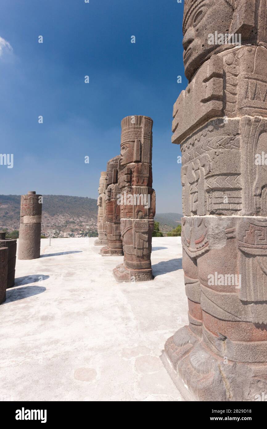 Stone figures of Toltec warriors, Pyramid of Quetzalcoatl, Tula ...