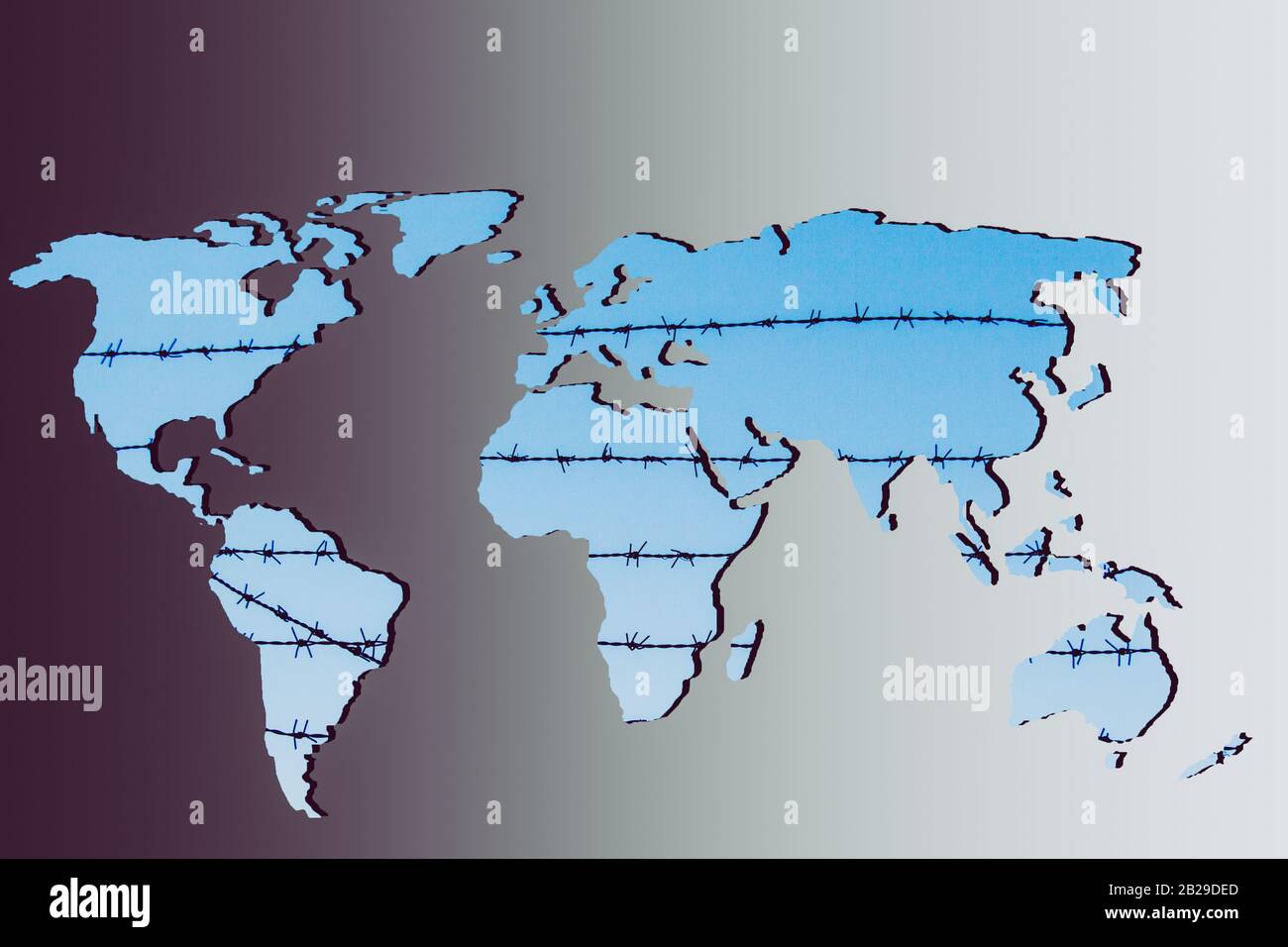 Roughly outlined world map with a gray background Stock Photo - Alamy