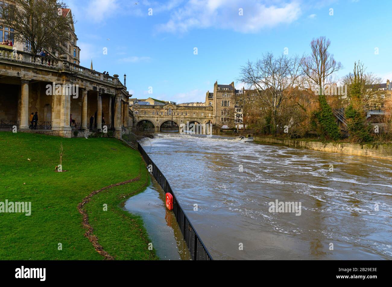 view of bath city center river over flowing onto grass Stock Photo - Alamy