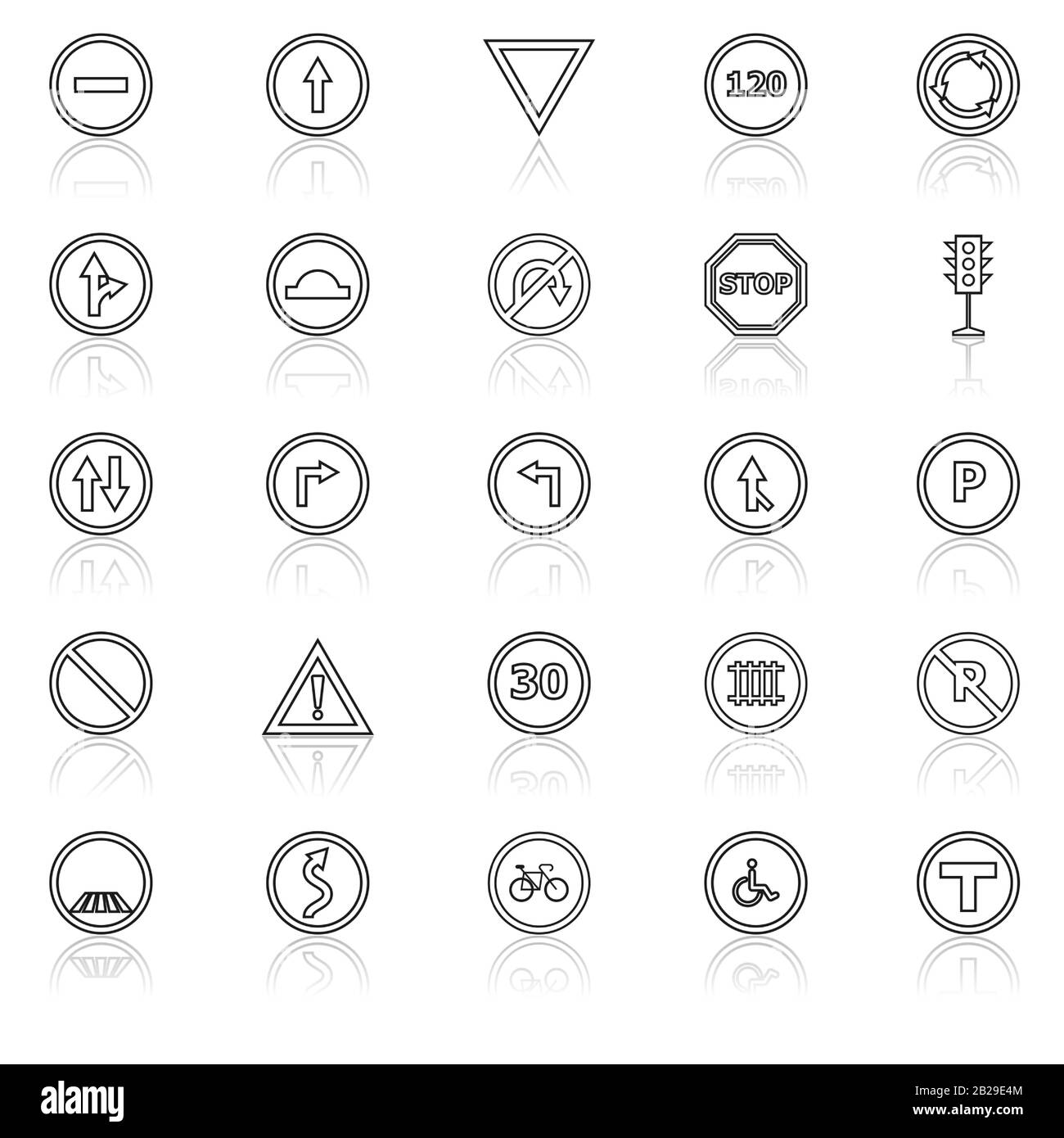 Road sign line icons with reflect on white background, stock vector ...
